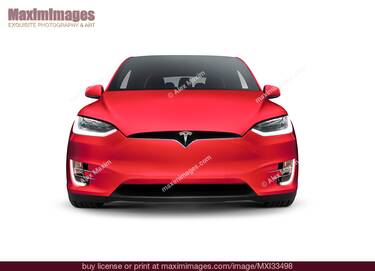 Red Tesla Model X luxury SUV electric car front view cutout. Stock ...