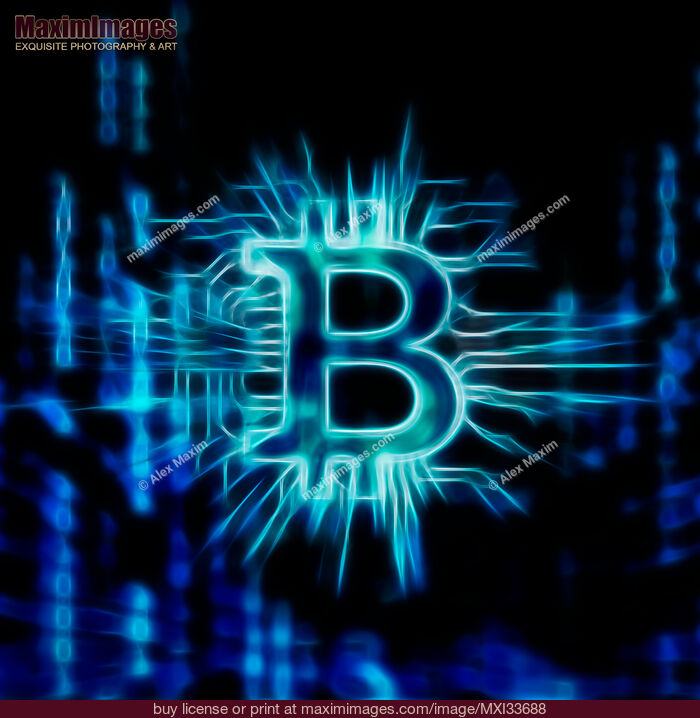 Bitcoin cryptocurrency digital currency blue symbol dynamic illustration. Stock Image MXI33688
