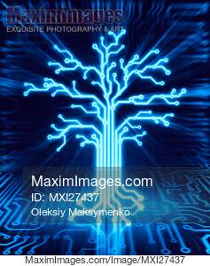 Image of Glowing digital tree circuits conceptual illustration | Stock ...