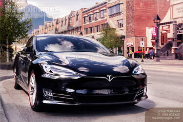 Photo of Black Tesla Model S luxury electric car parked on a city ...