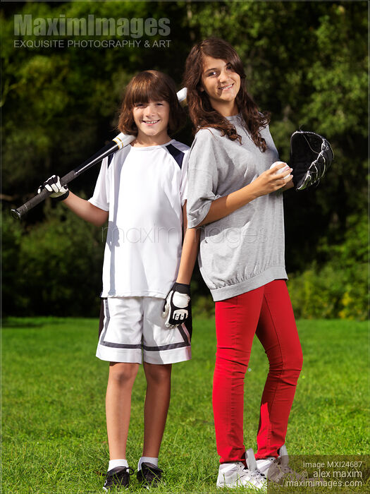 Photo of Brother and sister playing baseball | Stock Image MXI24687