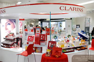 Photo of Clarins Cosmetics Display in a Mall | Stock Image MXI21485