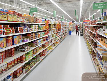 Photo of Groceries and canned food aisles at Walmart store food section ...