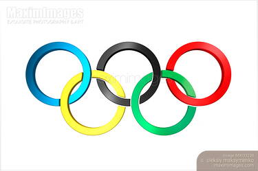 Image of Olympic Rings in their symbolic colors on white background ...