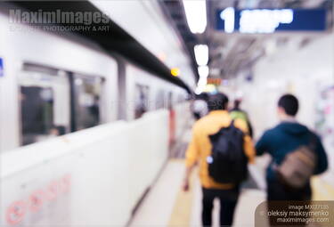 Photo of Out-of focus people at Tokyo Metro subway station platform ...