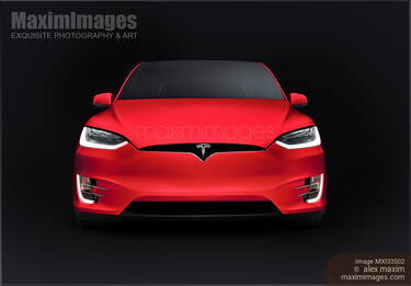 Photo of Red Tesla Model X luxury SUV electric car front view isolated ...