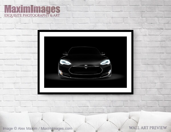 Art Print of Black Tesla Model S luxury electric car front view | Wall ...
