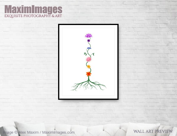 Art Print of Chakras Shown as Flowers on Stem Growing From Root. Yoga ...