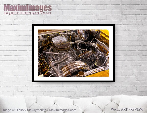 Art Print of Custom Car Chromed Engine | Wall Art #MXI21089