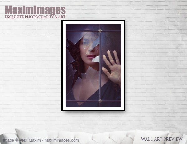 Art Print of Dramatic conceptual portrait of a woman face behind a ...