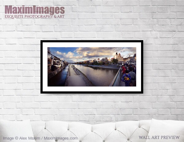 Art Print of Kyoto Kamo-gawa Kamo River and Shijo bridge panoramic ...