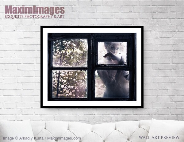 Art Print of Mysterious portrait of a woman behind a closed dusty ...
