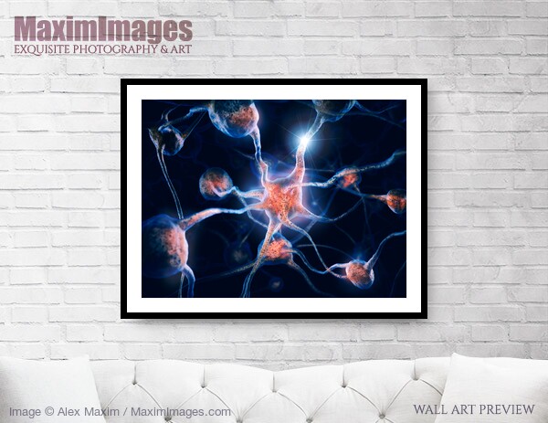 Art Print of Neurons and neural connections Brain cells 3D illustration ...