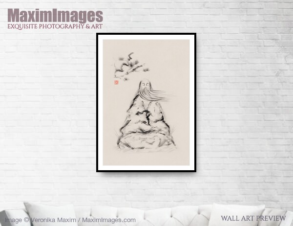 Art Print of Old Taoist sage master Laozi meditating under a pine ...
