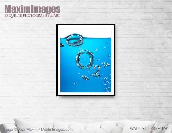 Art Print of Oxygen Bubble O2 in Blue Water | Wall Art #MXI21380