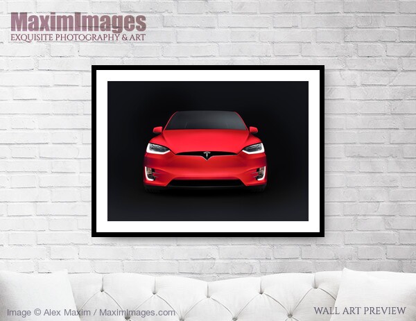 Art Print of Red Tesla Model X luxury SUV electric car front view ...