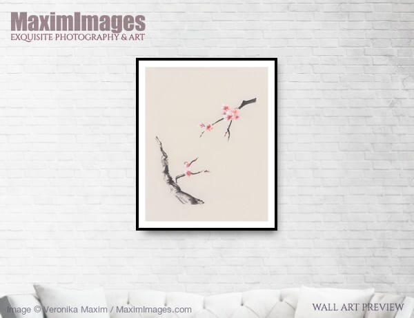 Art Print of Sakura tree branches with cherry blossom flowers oriental ...