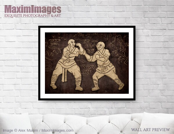 Art Print of Shaolin monks artwork on a wall | Wall Art #MXI27495