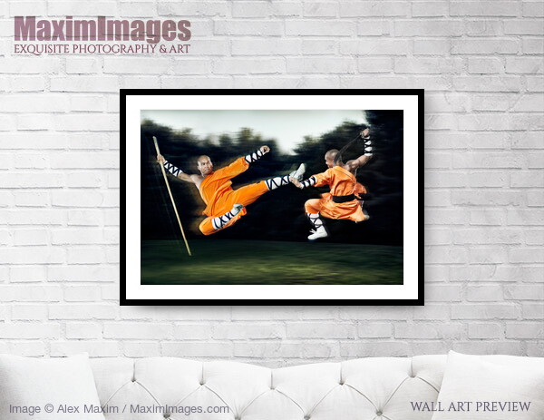 Art Print of Two Shaolin monks fighting with weapons | Wall Art #MXI28241