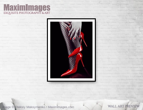 Art Print of Woman legs in sexy red high heels and stockings | Wall Art ...