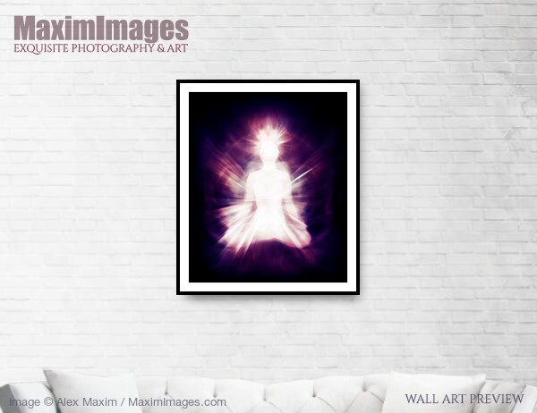 Art Print of Woman meditating with glowing Qi ethereal energy emanating ...